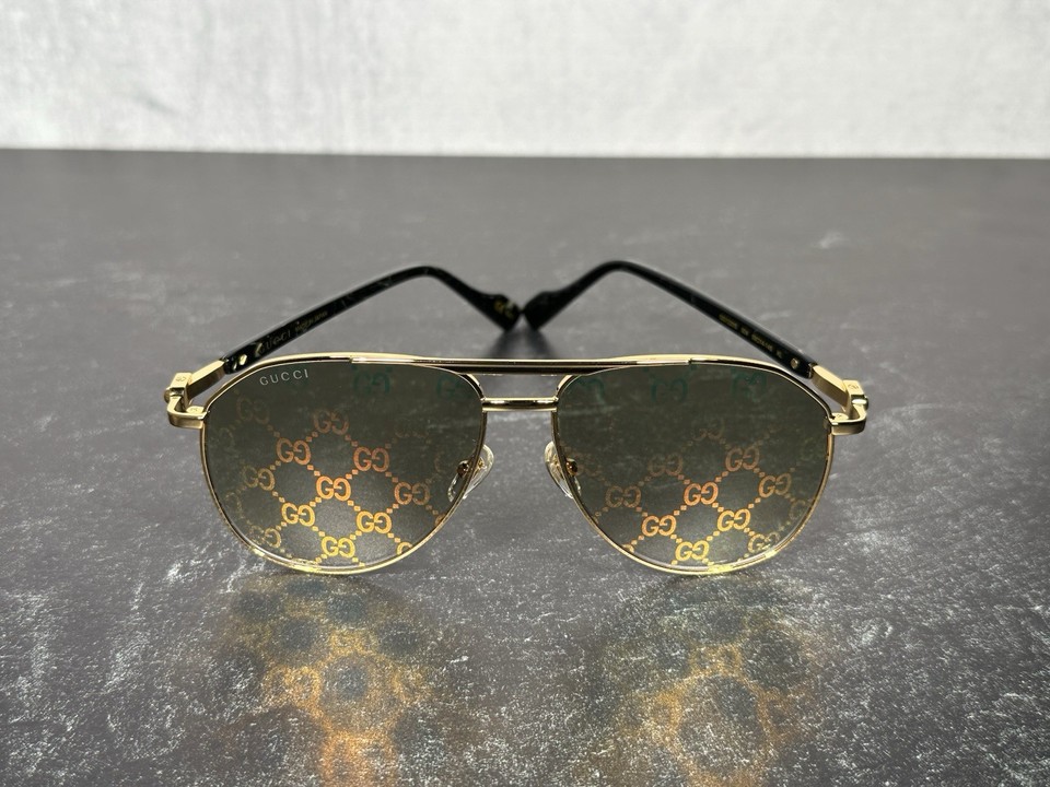 GUCCI AVIATOR SUNGLASSES GG1220S GOLD 004 GREEN GG LOGO LENS 1220S ...