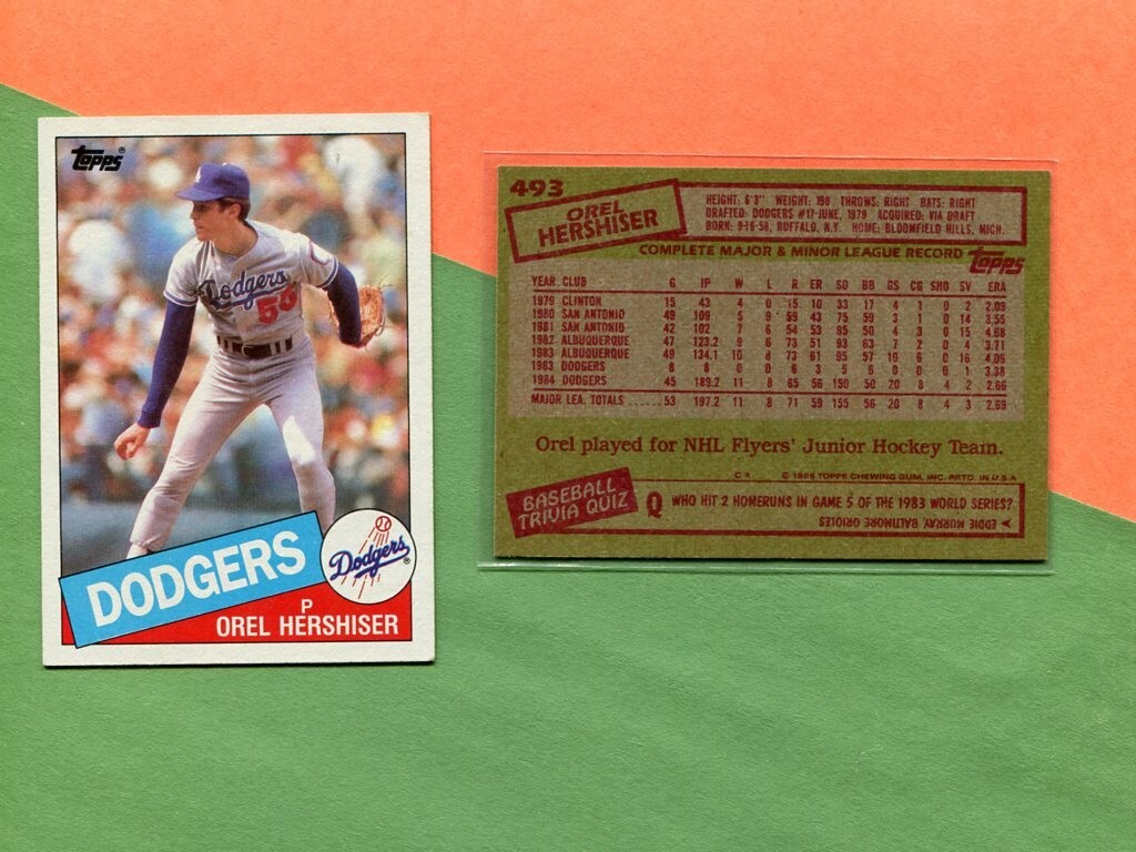 OREL HERSHISER LOS ANGELS DODGERS 1985 TOPPS MLB BASEBALL ROOKIE CARD ...