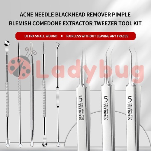 8x Acne Needle Kit Blackhead Remover Pimple Blemish Comedone Extractor ...