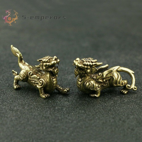 Pair Ancient Chinese Bronze Fengshui unicorn Beast Bixie Pixiu Wealth ...