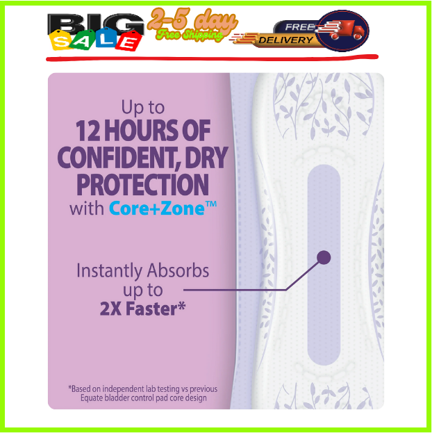 Equate Options Incontinence Pads for Women, Maximum, Long, 144 Count | eBay