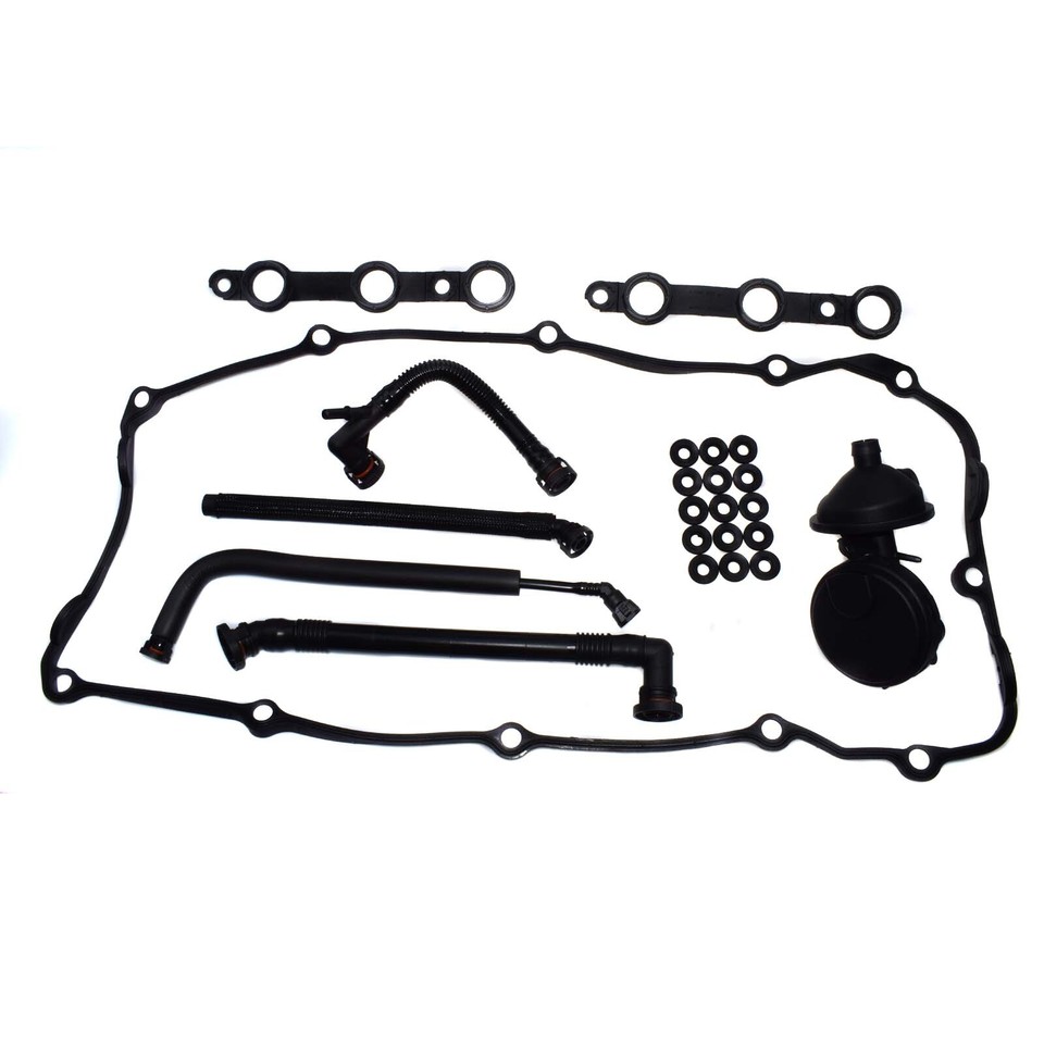 PCV Crankcase Vent Valve Breather Hose & Valve Cover Gasket Kit For BMW ...
