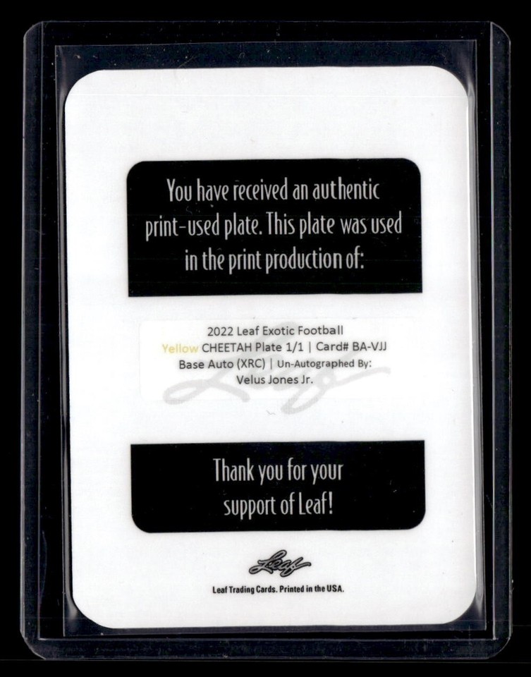 Velus Jones Jr. 2022 Leaf Exotic Cheetah Yellow Printing Plate RC 1/1 ...