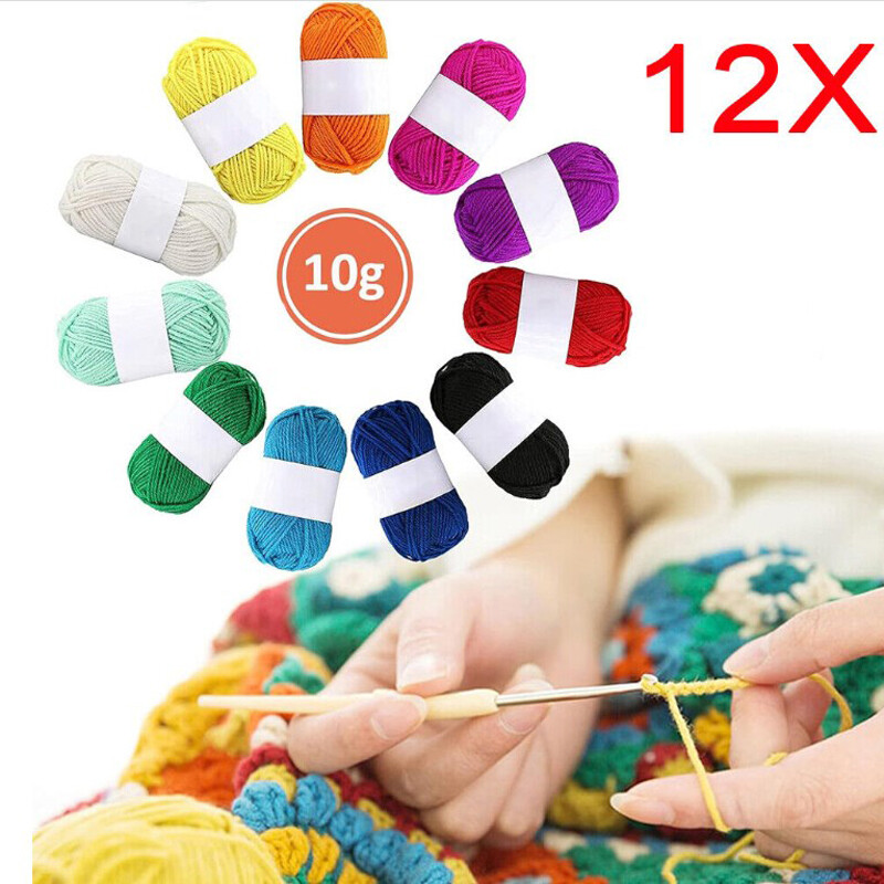 12X Mixed Yarn Wool Job Lot Knitting Crochet Squares Pompom Crafts Toys ...