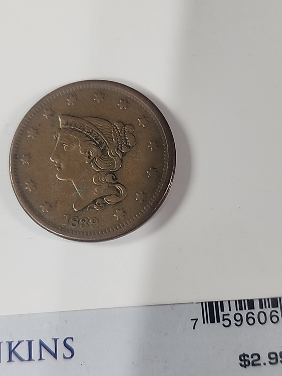 1839 Large Cent Liberty Head Coronet Matron Early Copper U.S. One Cent ...