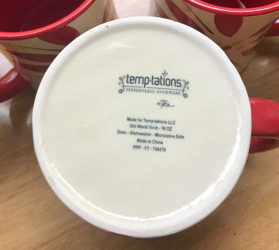 Temptations By Tara Old World Vivid Red Hand Painted 16oz Coffee Mug ...