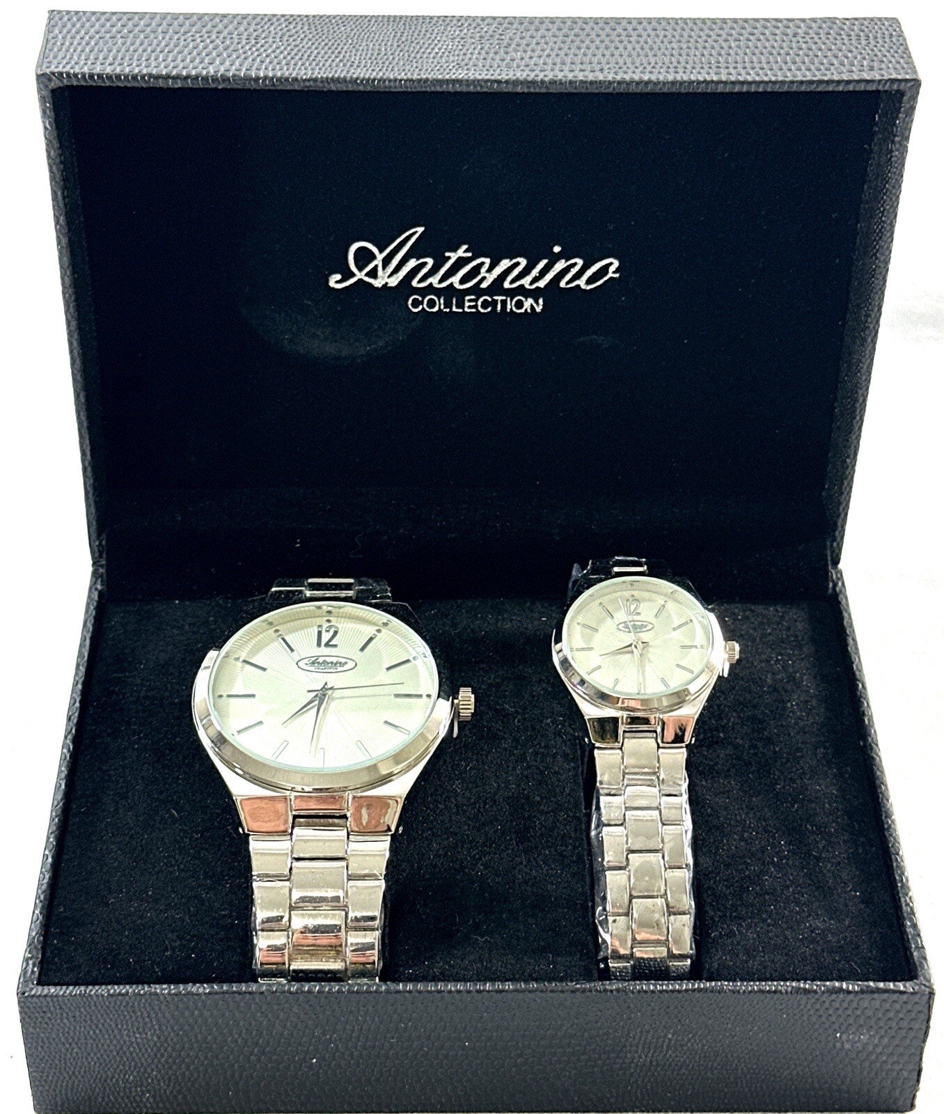 ANTONINO COLLECTION Silver Tone HIS & HERS Wrist Watches Set In Case NEW