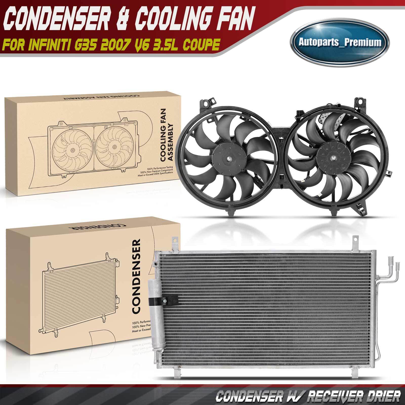 2Pcs AC Condenser & Cooling Fan Assembly Kit for Infiniti G35 2007 V6 3 ...