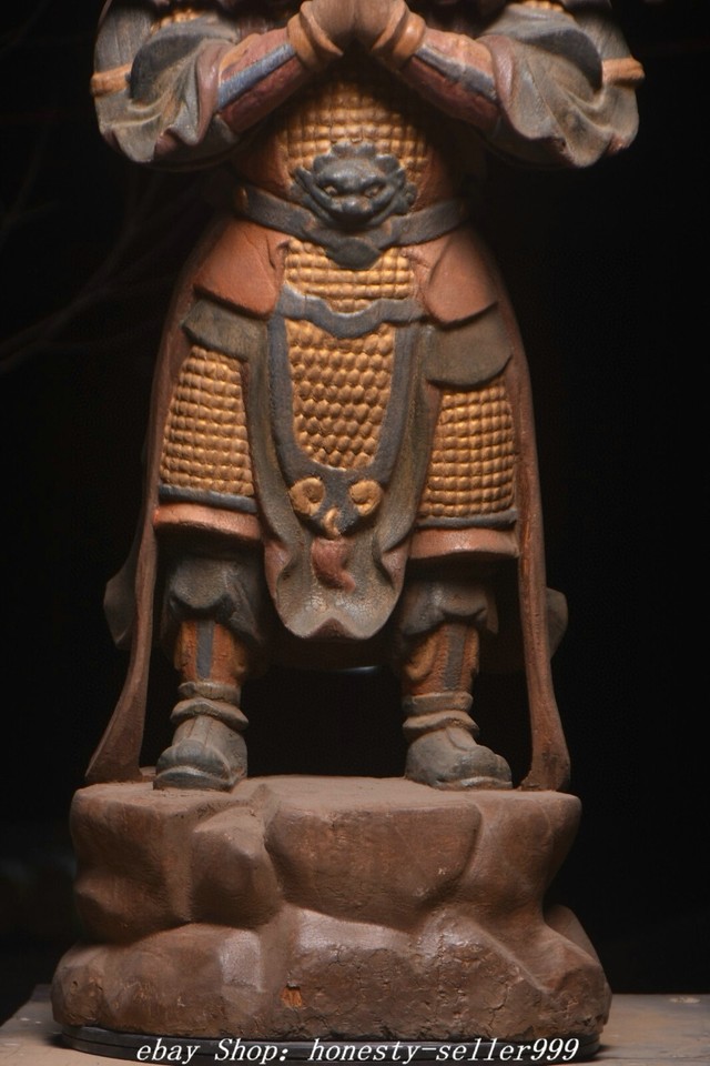 43" Old Dynasty Wood lacquerware Painting Weituo Wei Tuo God Warrior ...
