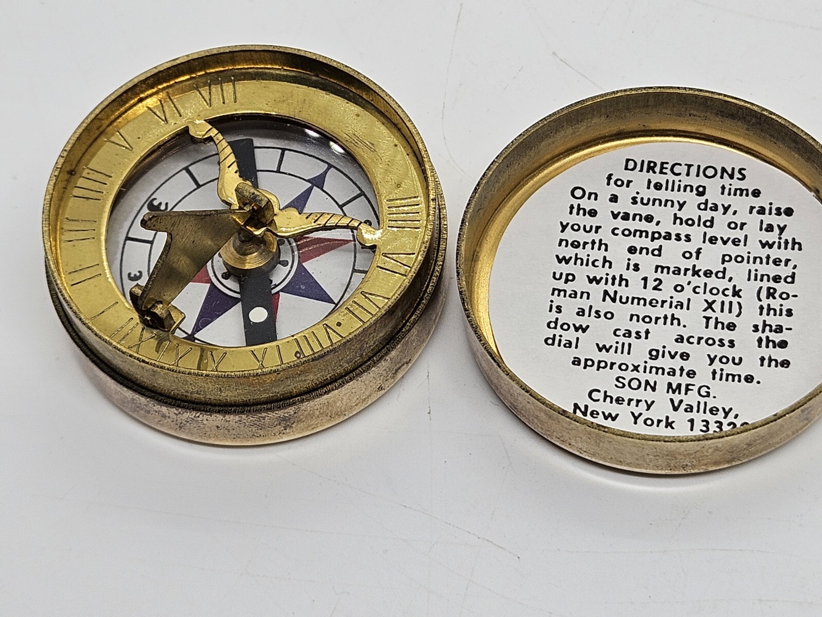 Vintage Son Mfg. Co. New York USA Brass Cased Navigational 'SUN' Pocket ...