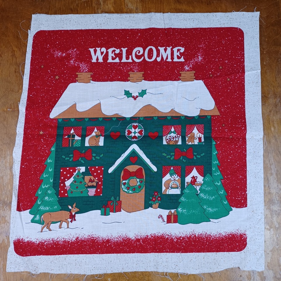 Christmas Fabric Pillow Panels Welcome & Merry Christmas 2 Panels House ...