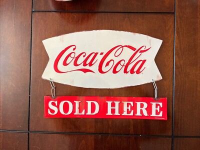 Coca Cola Sold Here Embossed Metal Hanging Sign Decor Coke Soda | eBay