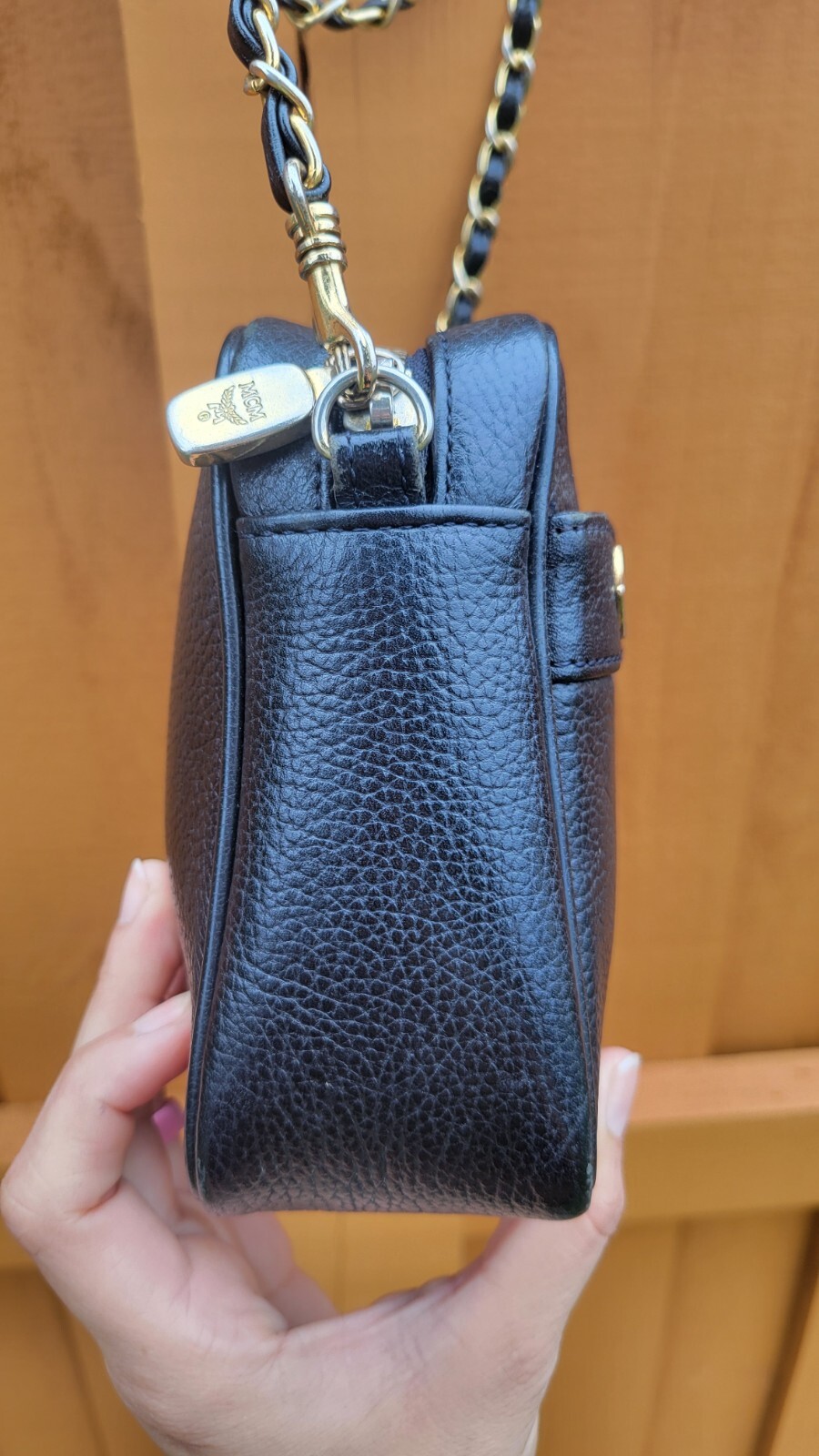Authentic MCM Black Leather Golden Chain Shoulder Bag… - Gem