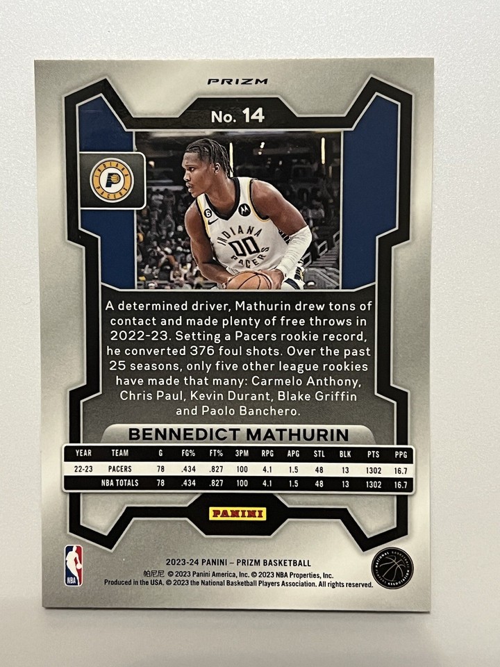 2023-24 Panini Prizm #14 Bennedict Mathurin Prizm Orange Ice Indiana ...