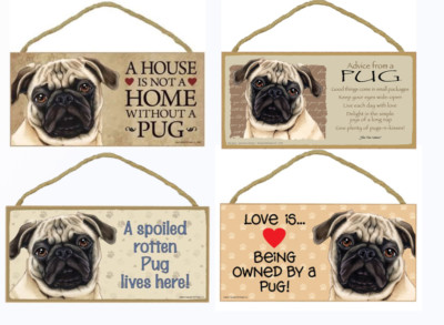 Pug Tan Dog Sign Plaque 10"x5" House Home Spoiled Love Advice fawn | eBay
