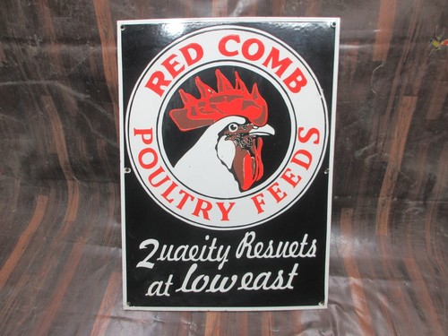 Porcelain Red Comb Poultry Feeds Enamel Metal Sign Plate Size 30" x 22 ...