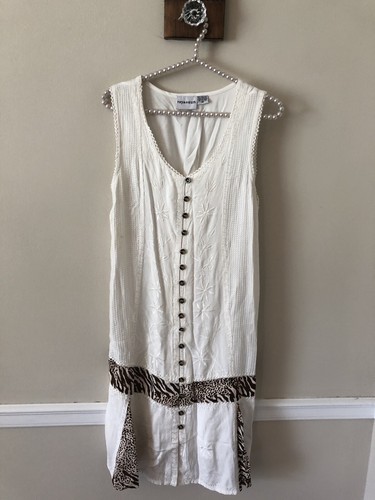 Raya Sun Womens Size M Off White Embroidered Sleeveless Dress Animal ...