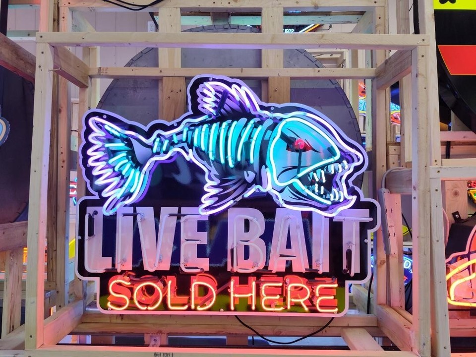Live Bait Neon Sign / Fishing Boat Signs / Boats Lake Fish Garage Neon ...