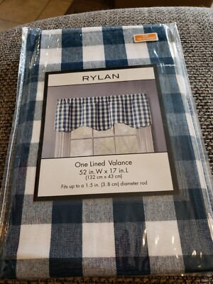 Buffalo Plaid Blue White Check Lined Valance Curtain Rylan 17" X 52" Country | eBay