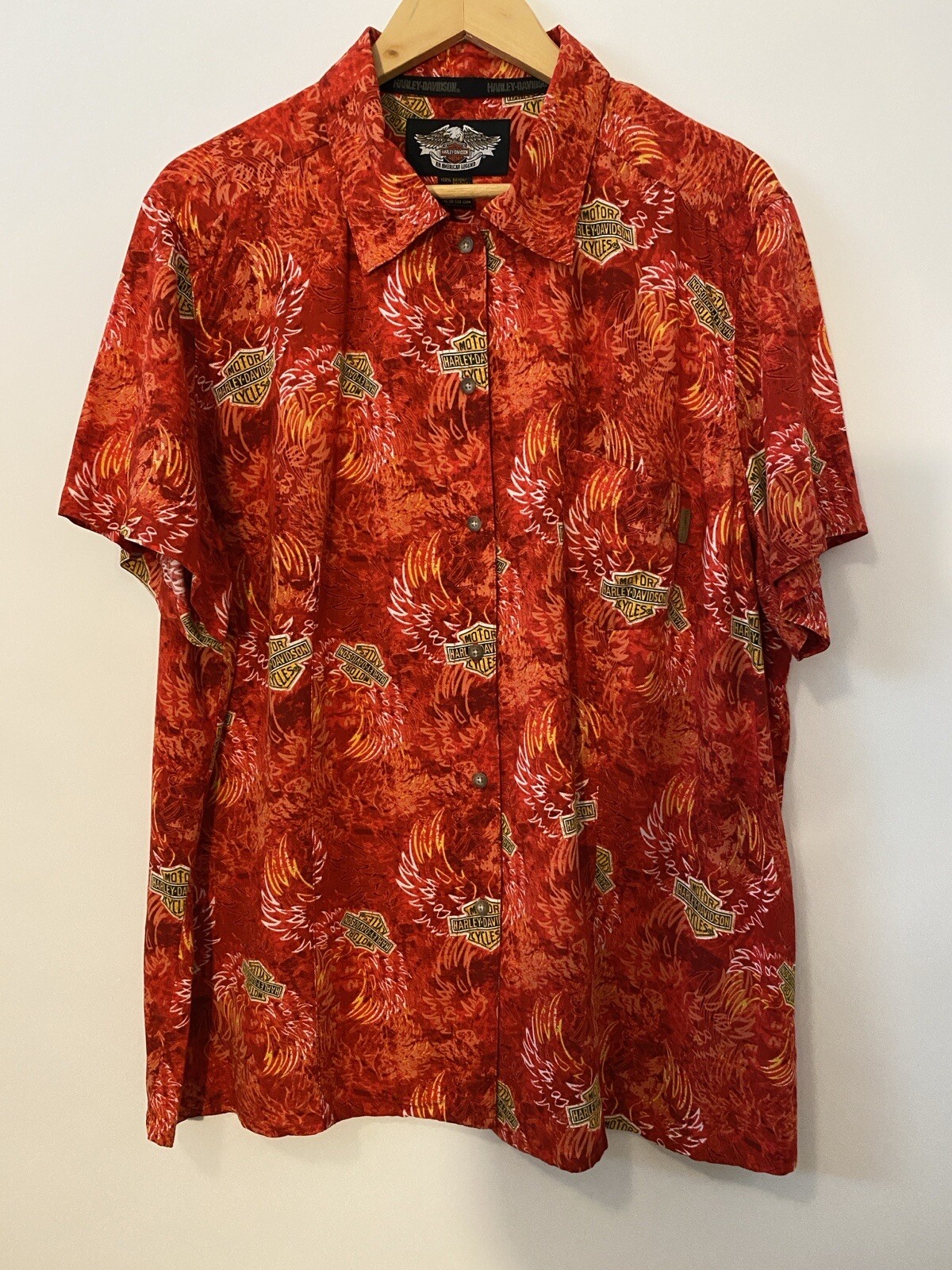 Harley Davidson Women's Red Flames Logo Print Rayon H… - Gem
