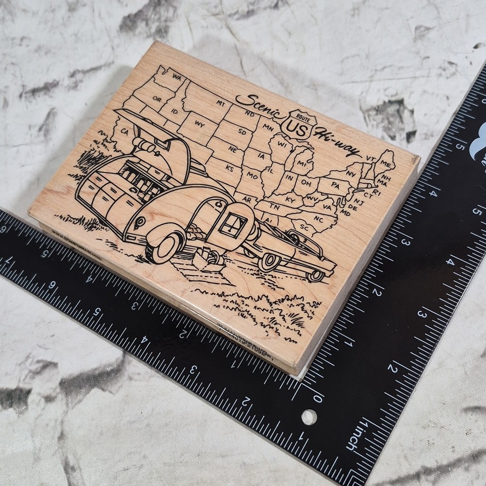 Stampendous Travel Trailer Rubber Stamp USA Map Route 20 Scenic Camper ...