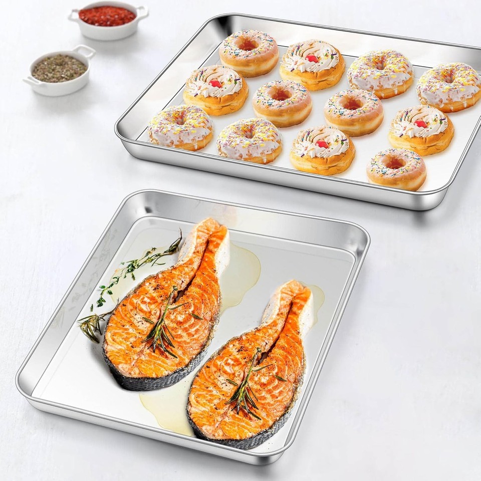 2 Pack Baking Sheet, 9 x 13 Inches Stainless Steel Quarter Sheet Pan ...