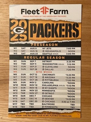 NEW ! 2025 Green Bay Packers Magnet Schedule - FLEET FARM | eBay
