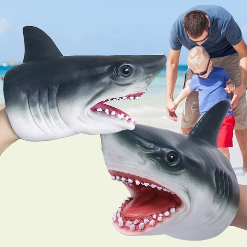 Silicone Shark Hand Puppet Realistic Animal Soft Rubber Gloves Kids Toy ...