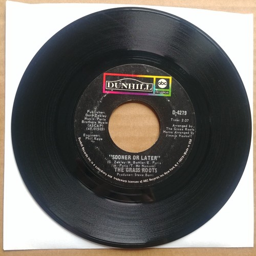 THE GRASS ROOTS Sooner Or Later 45 7" POP ROCK Record Vinyl Dunhill ...