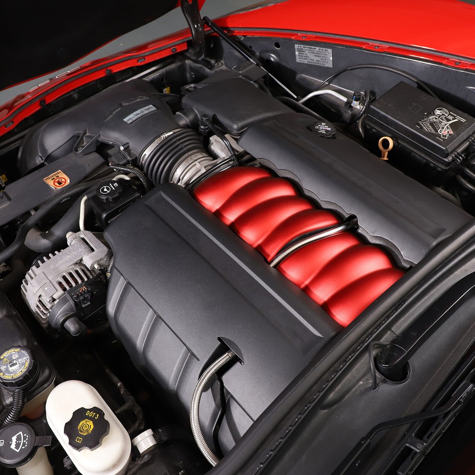 Red Aluminum alloy Engine Intake/Plenum Cover Trim Fit For Corvette C6 ...