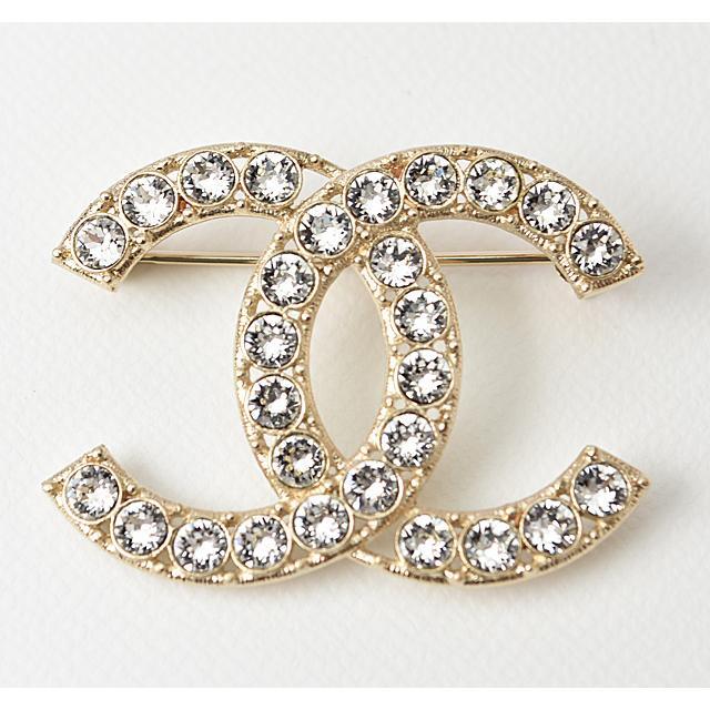 Chanel Brooch Pin badge Brass Coco Mark Rhinestone Go… - Gem