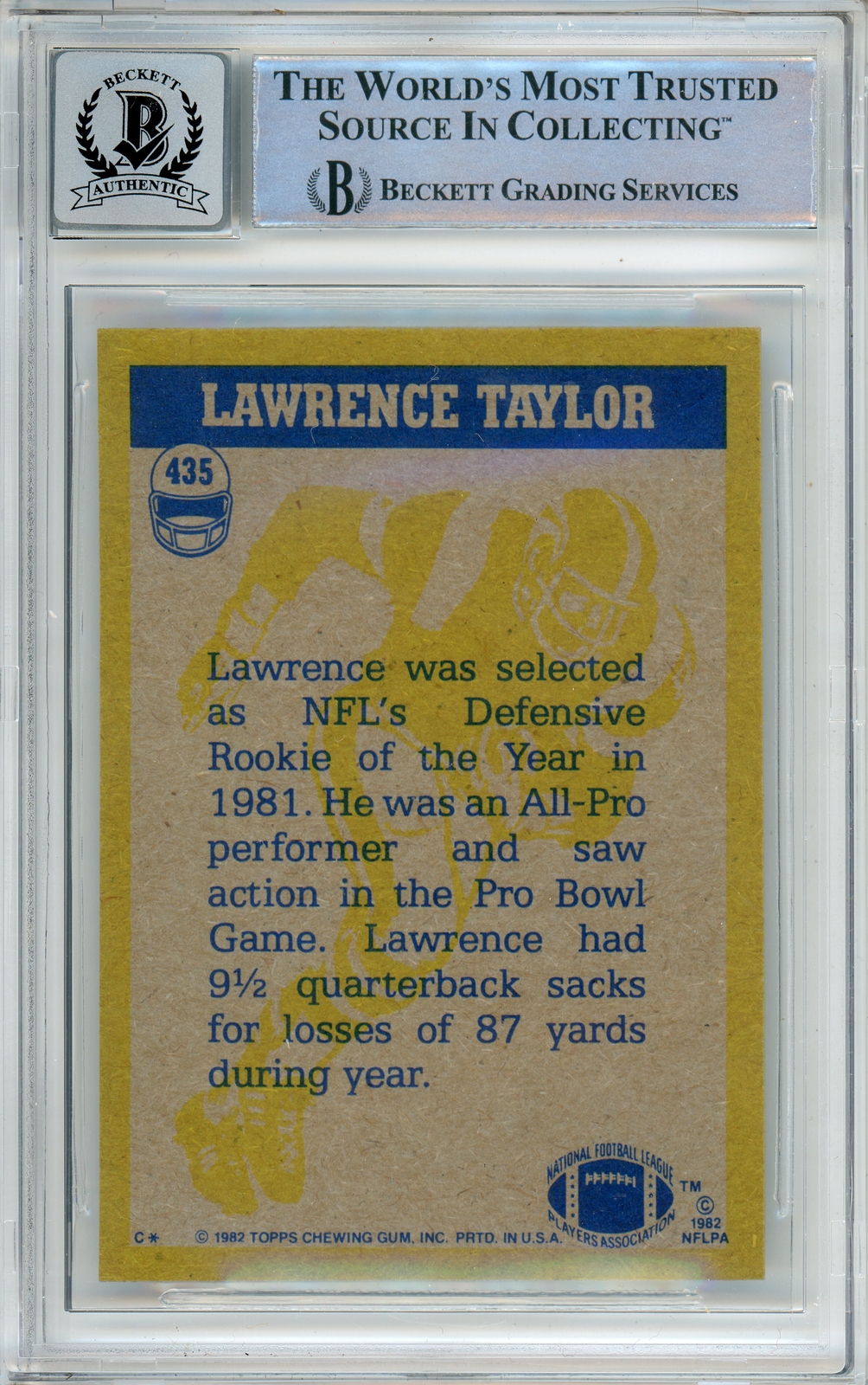 1982 Topps In Action #435 Lawrence Taylor RC New York Giants BAS ...