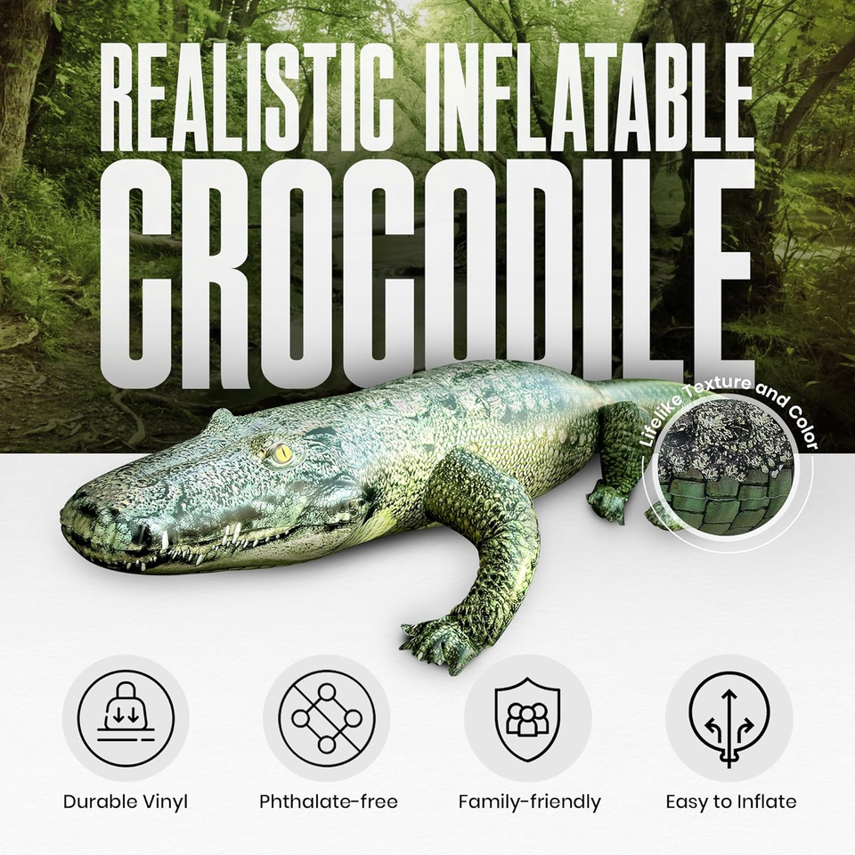 Alligator Inflatable 49"L (76" Head to Tail), Green with Armor Imprint ...