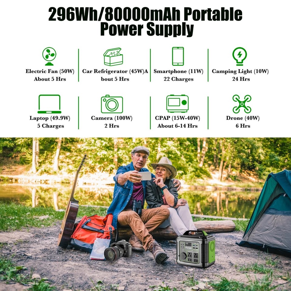 300W Portable Power Station, 296Wh 80000Mah Outdoor Solar Generator Quick | eBay