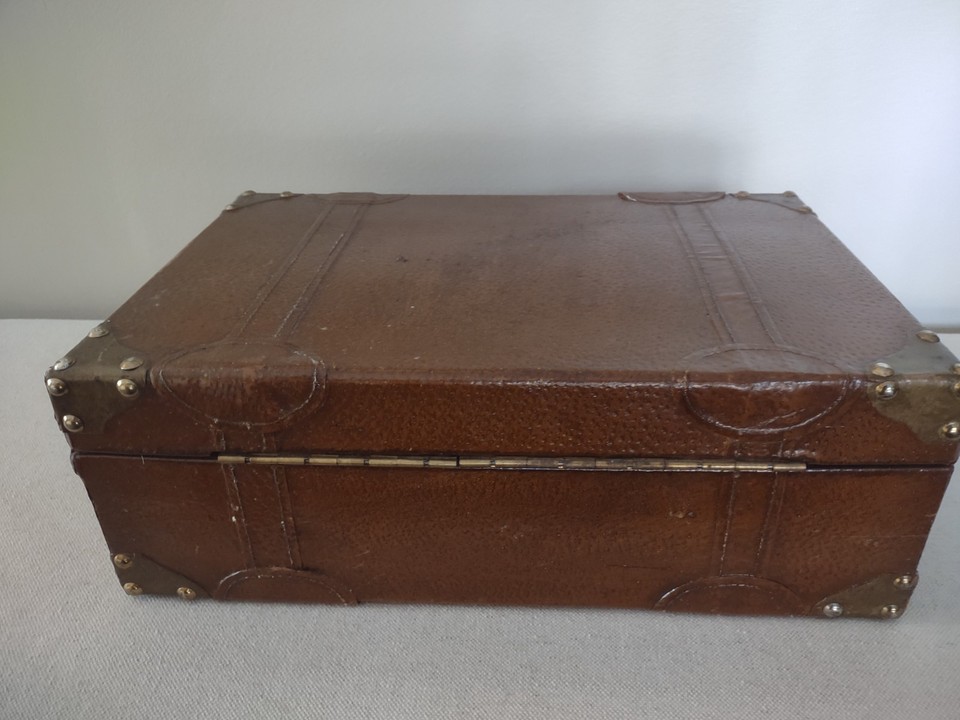Replica Vintage Faux Leather Suitcase Trunk Brown With Brass Look Trim ...