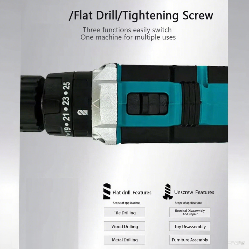 2 Battery Cordless Drill 21V Electric Screwdriver Set Combi Driver High ...