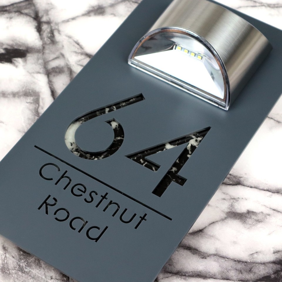 Laser House Number Plaques Personalised House Signs LED Solar Light ...