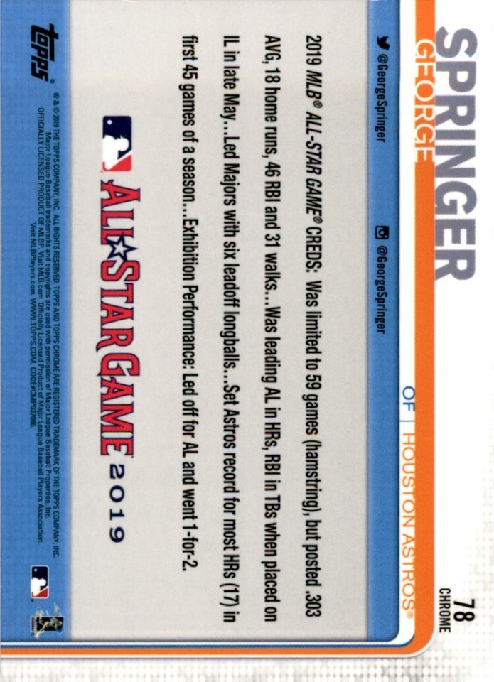 2019 Topps Chrome ASG 2019 George Springer . Houston Astros #78 | eBay