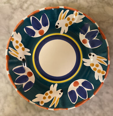 POTTERY BARN Plate 8.5” Rabbit GARDEN MEXICO Bread Dish Blue Folky ...