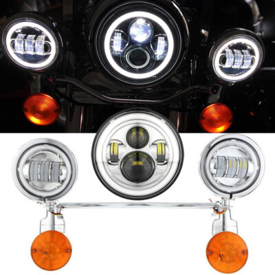 7" LED Headlight + Fog Passing Lights Bar For Honda Shadow Aero Ace ...