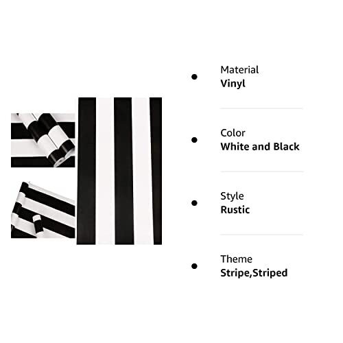 Self Adhesive Vinyl White Black Stripe Peel and Stick Wallpaper Shelf ...