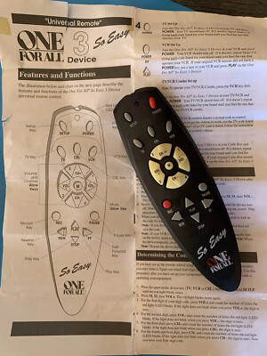 One For All Device Easy 3 Universal Remote URC-3030B05 W/Manual | eBay