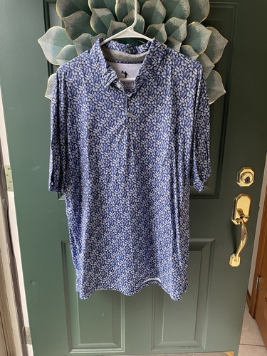 Anderson Ord Mens Golf Polo Blue White Floral All Over Print Size XL | eBay