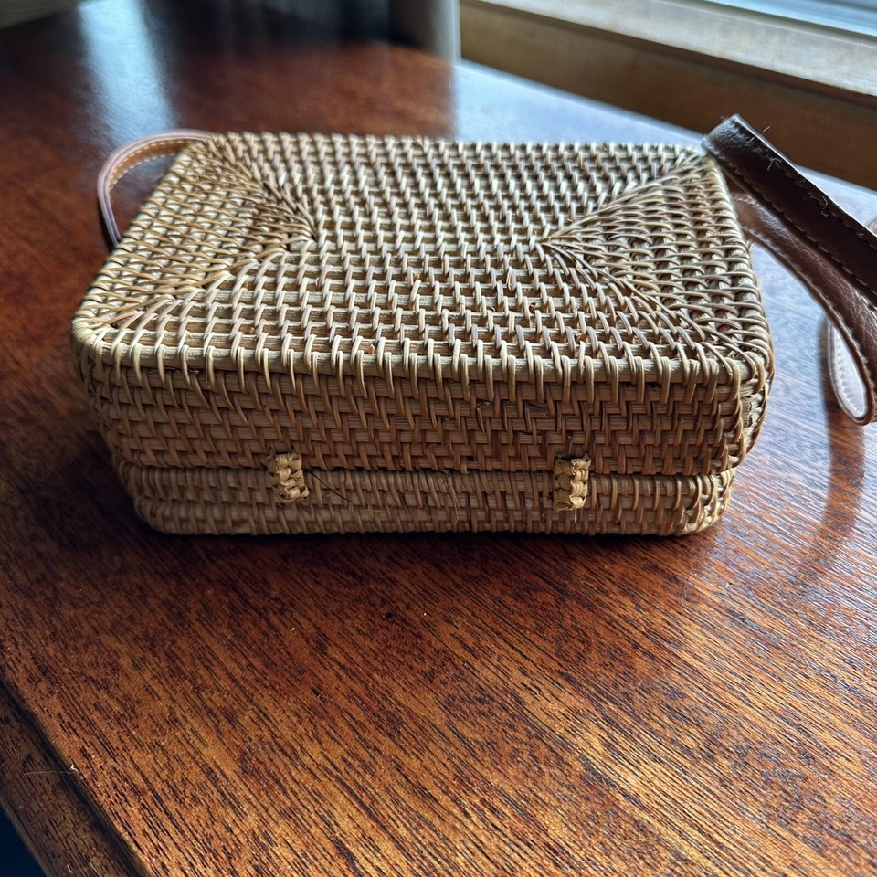 Handmade Wicker Woven Rattan Crossbody Handbag Purse Natural Brown ...