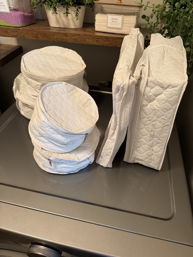 Set of 6 China Storage Containers - White Quilted Fabric Plate Dishes ...