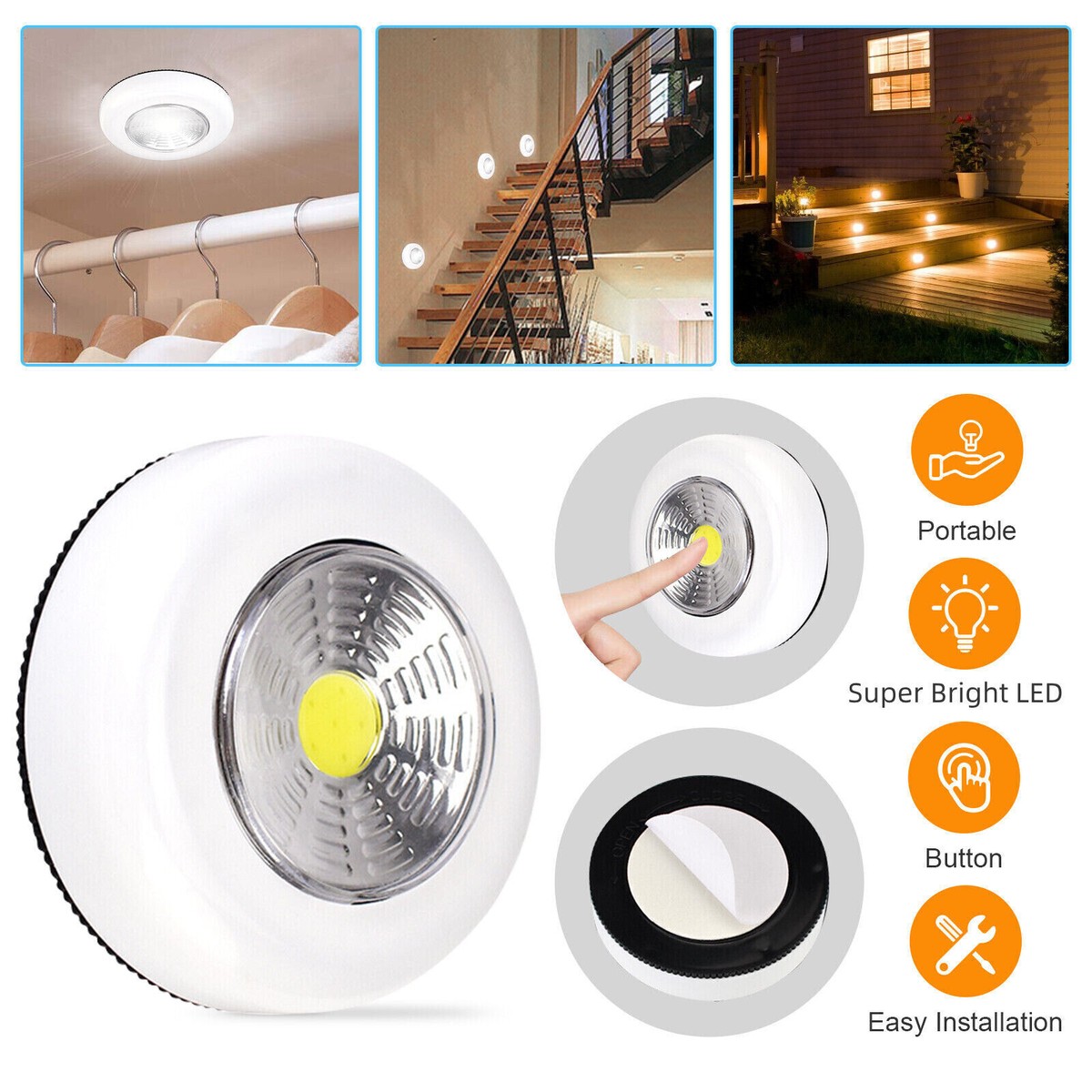 Touch Lights For Closet New Mini Wireless 3 LED Push Touch Lamp