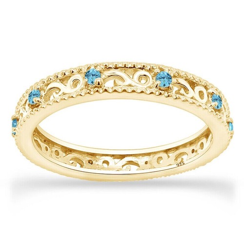 2Ct Round Lab-Created Blue Topaz Stackable Wedding Ring 14K Yellow Gold ...