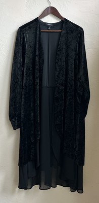 Torrid Velvet Chiffon Long Kimono 3X Black Duster Witchy Goth Coverup ...