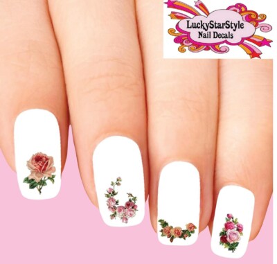 Waterslide Rose Nail Decals Set of 20 - Victorian Pink Roses Assorted ...