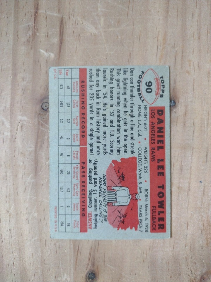 1956 Topps #90 DAN TOWLER Rams NO CREASES | eBay